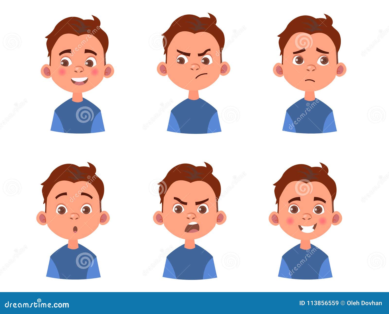 Set of Kid`s Emotions. Facial Expression. Cartoon Boy Avatar. Vector ... Set of Kid`s Emotions. Facial Expression. Cartoon Boy Avatar. Vector ...