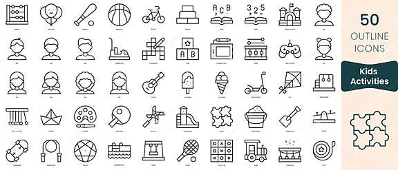 Set of Kids Activities Icons. Thin Linear Style Icons Pack Stock Vector ...