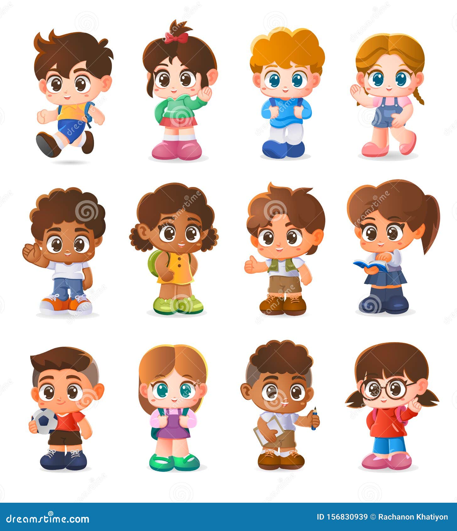 Set of Kids, Character Design, Cartoon Vector Illustration Stock ...