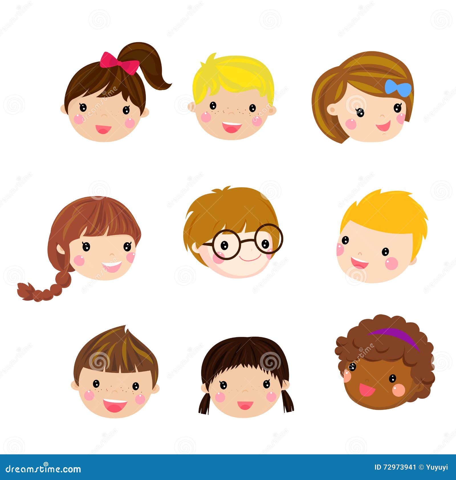Set of kids Character head stock vector. Illustration of girl - 72973941