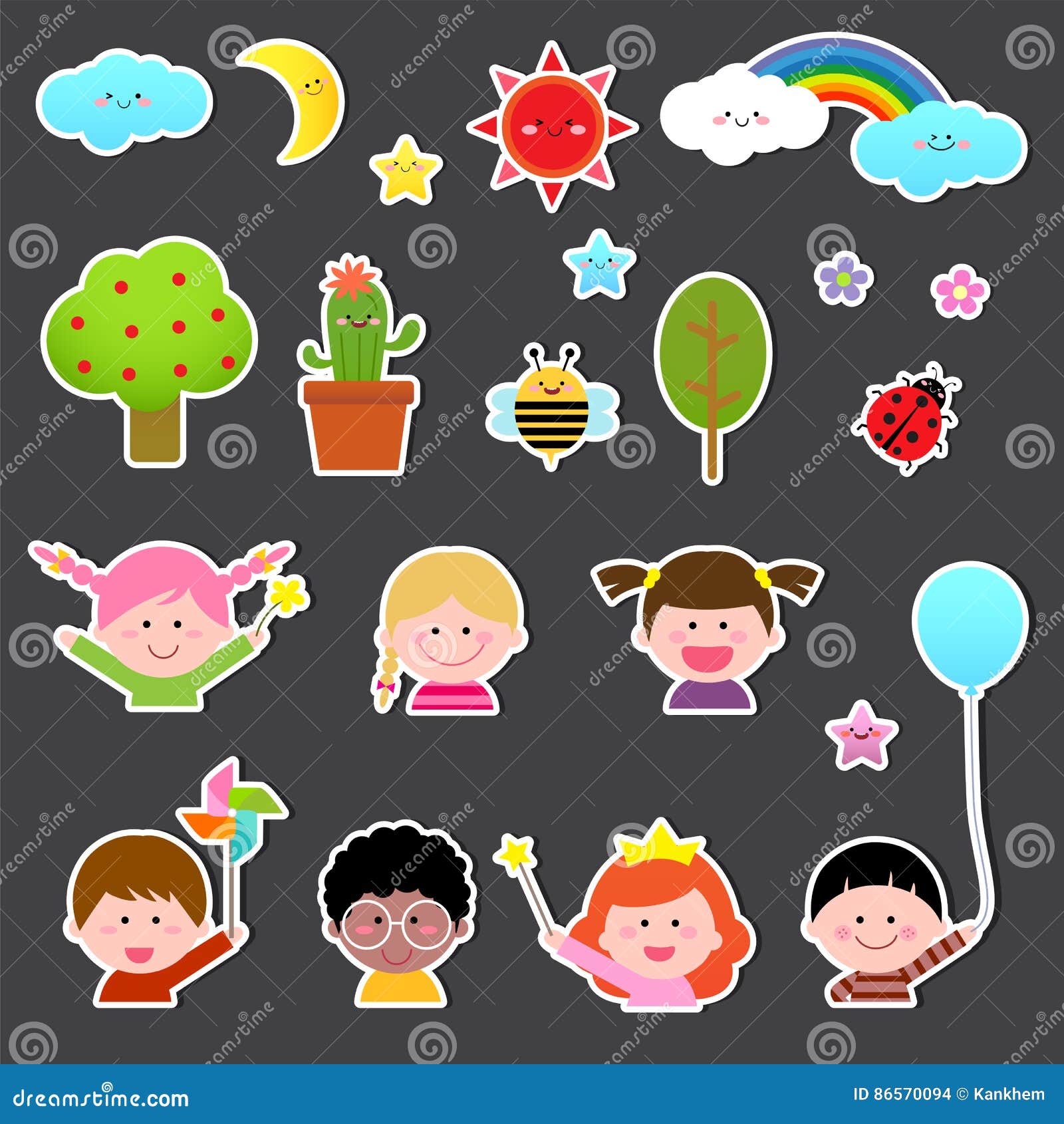 Set of Kids and Cute Nature Element Stock Vector - Illustration of ...