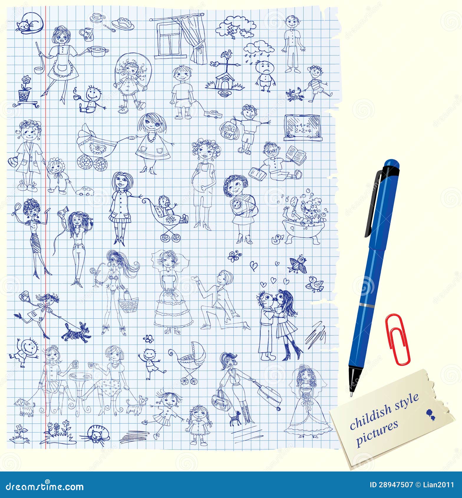 Set of Kids Drawing - Childish Style Picture. Stock Vector ...