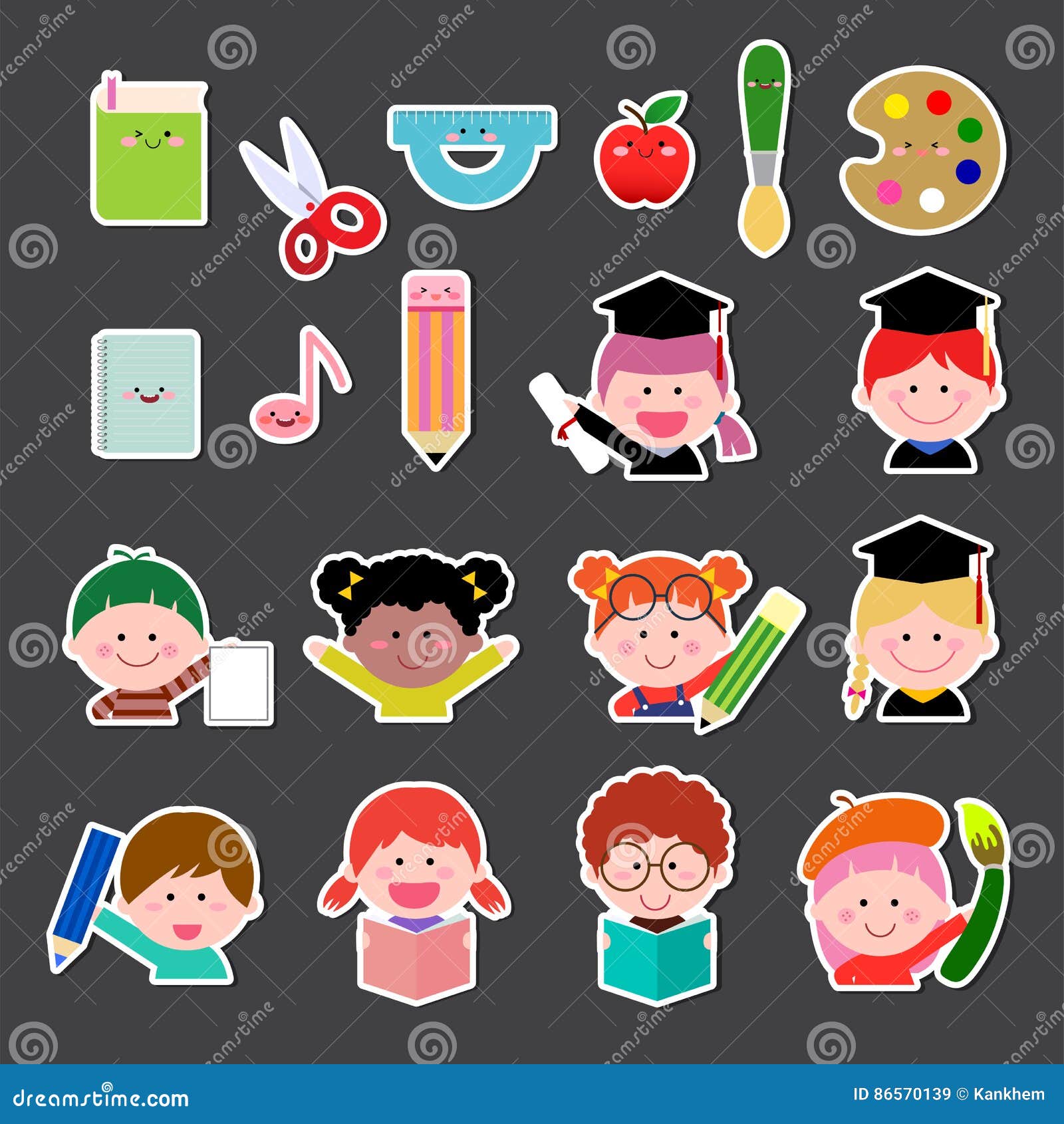 Set of Kids and Education Icon Stock Vector - Illustration of girl ...