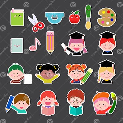 Set of Kids and Education Icon Stock Vector - Illustration of girl ...