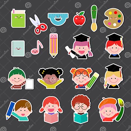 Set of Kids and Education Icon Stock Vector - Illustration of girl ...