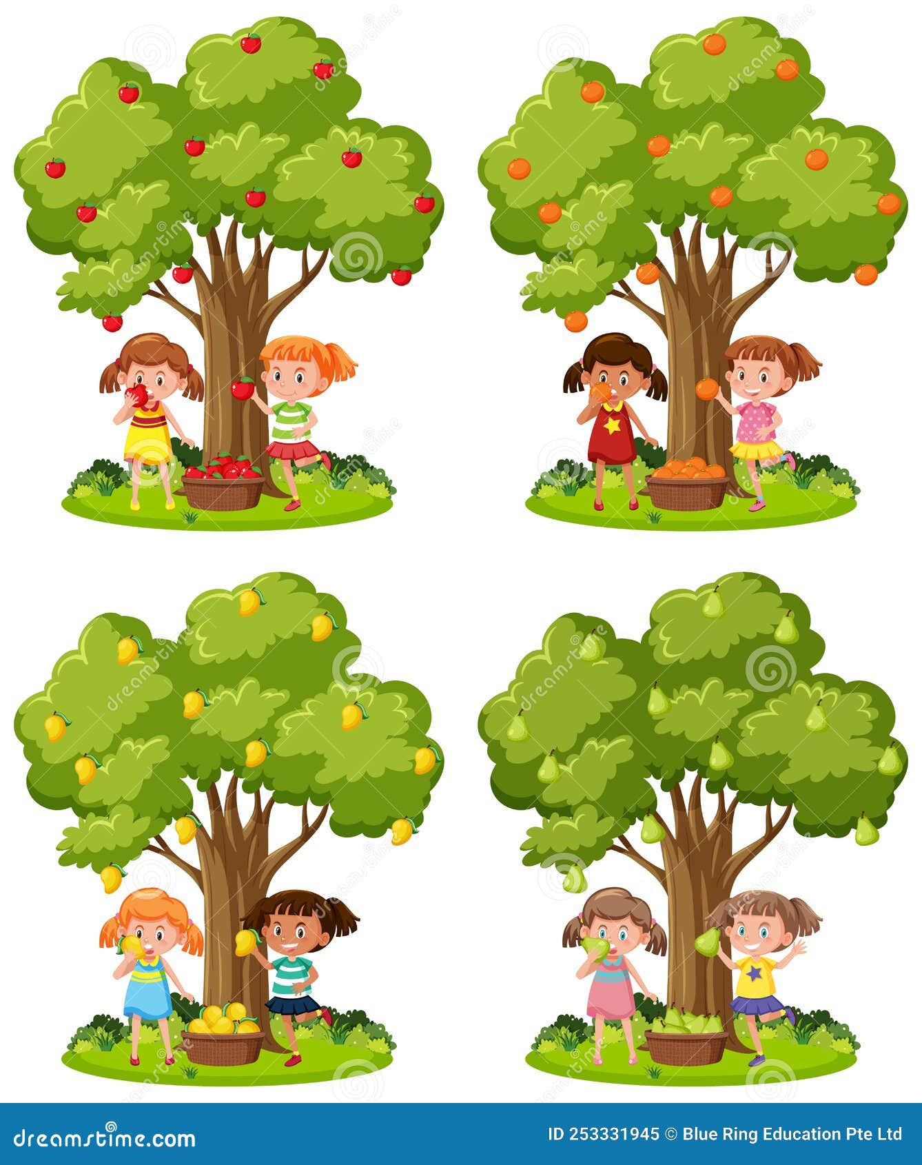 Set of Kids Playing Under the Trees Stock Vector - Illustration of ...