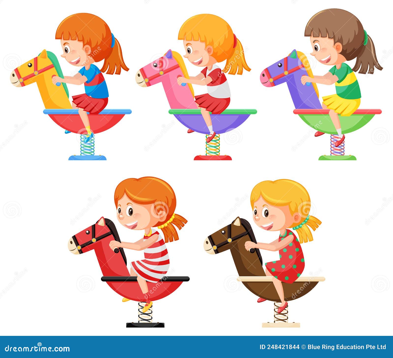 Set of Kids Riding on Different Spring Rocking Horses Stock Vector ...