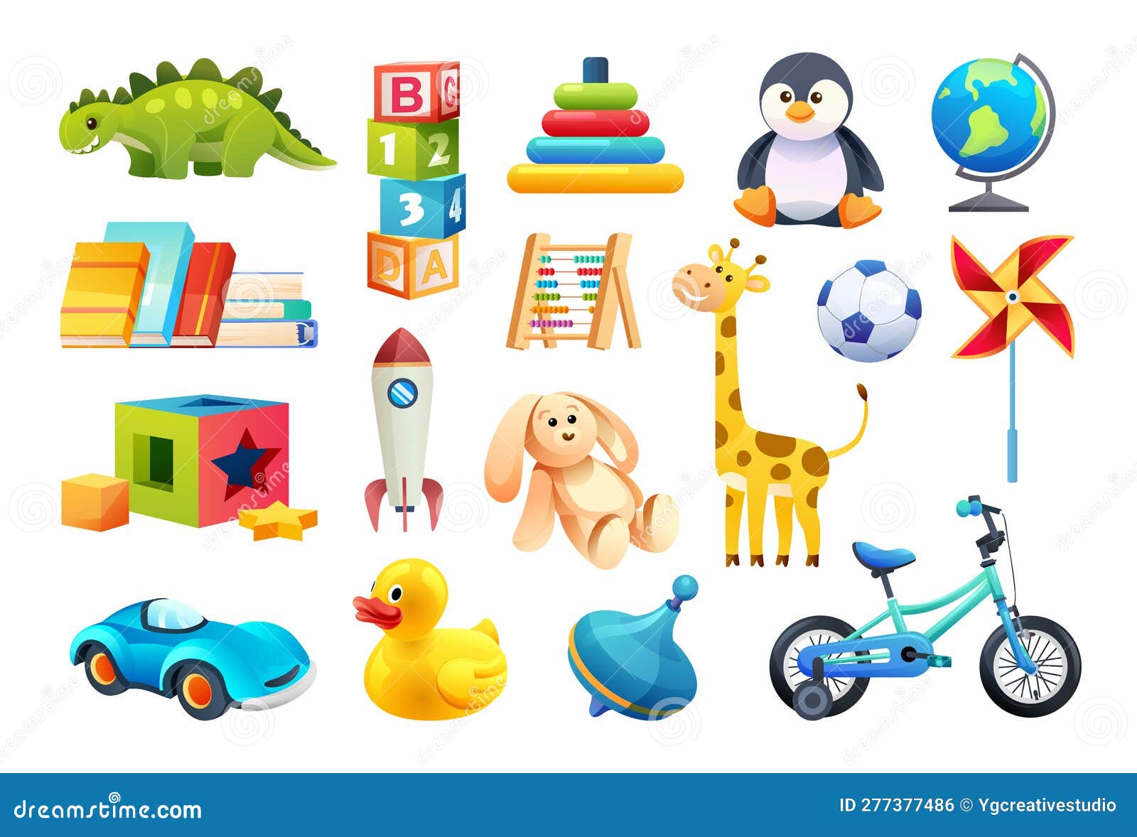Set of Kids Toys in Cartoon Style Stock Vector - Illustration of ...
