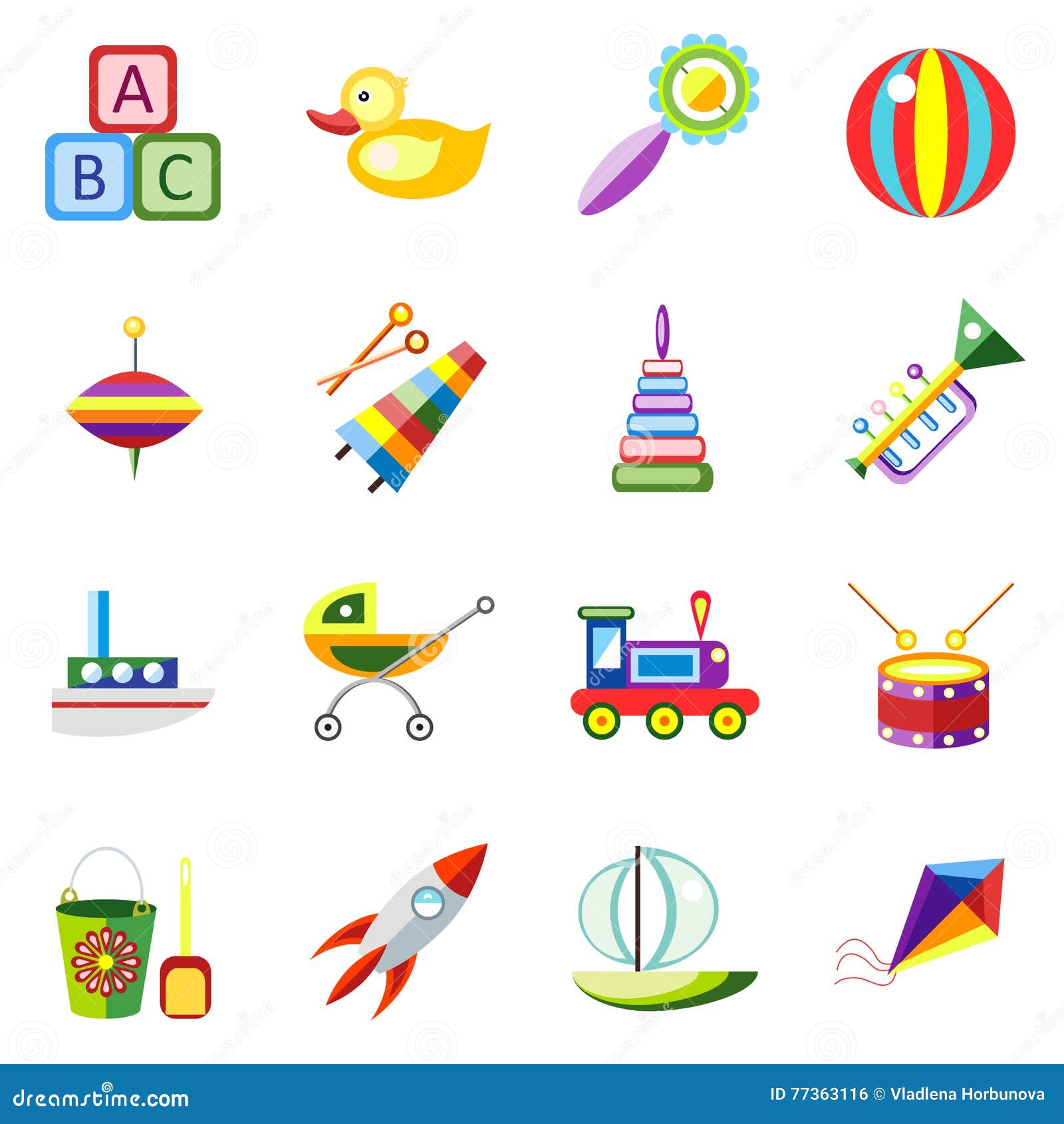 Set kids toys icons stock vector. Illustration of gift - 77363116