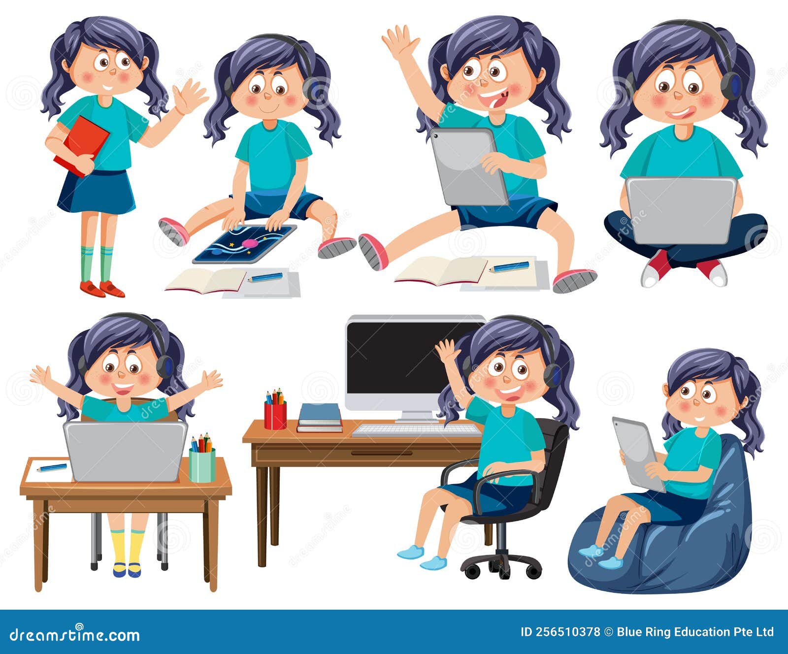 Set of Kids Using Tablet and Laptop Stock Vector - Illustration of ...