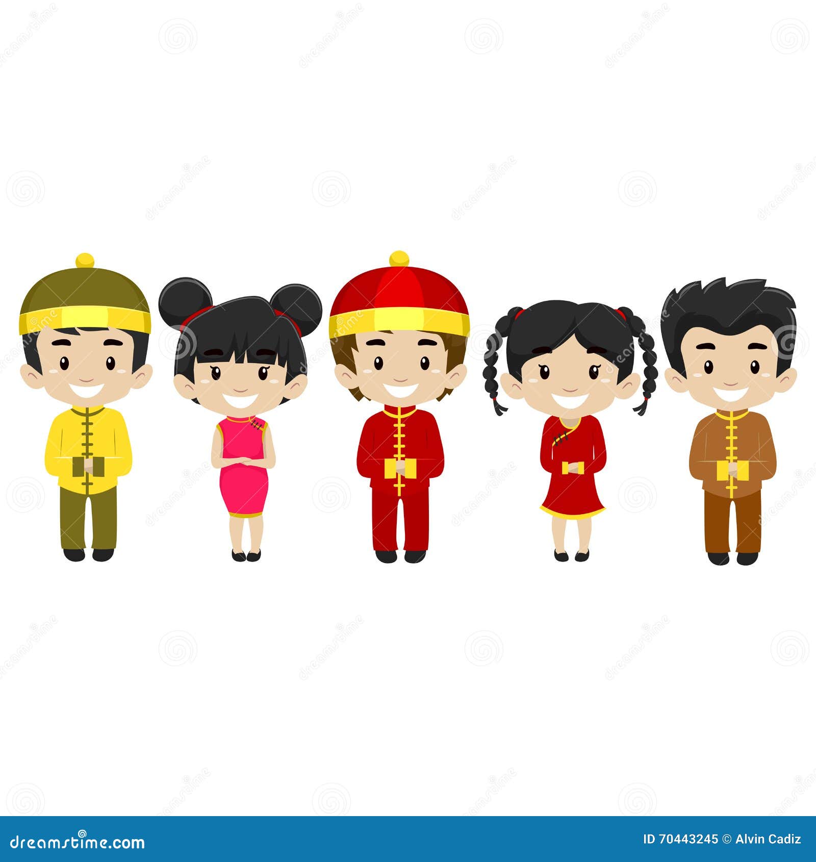 Set of Kids Wearing Chinese Costume Stock Vector - Illustration of ...