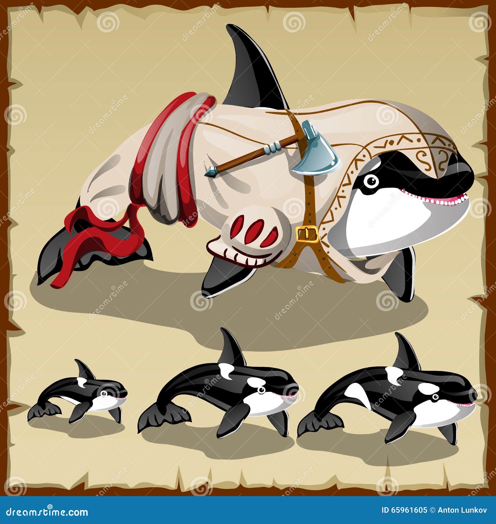 Set of Killer Whales and the Armed Orca Stock Vector - Illustration of ...