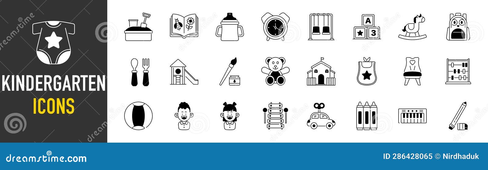 Set of Kindergarten Icons Collection. Stock Vector - Illustration of ...