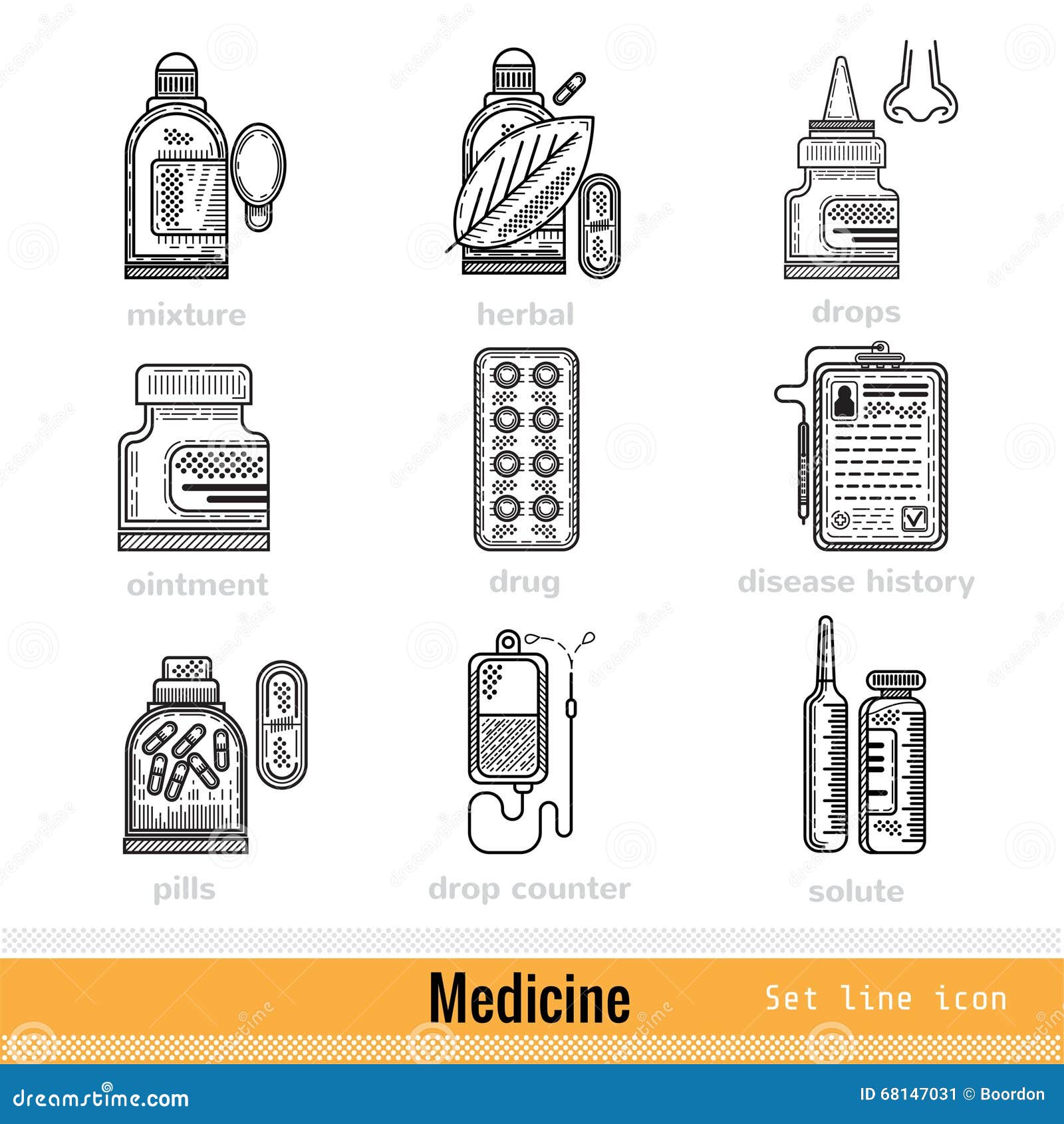 Set of Kinds of Medicine Outline Web Icons Stock Vector - Illustration ...