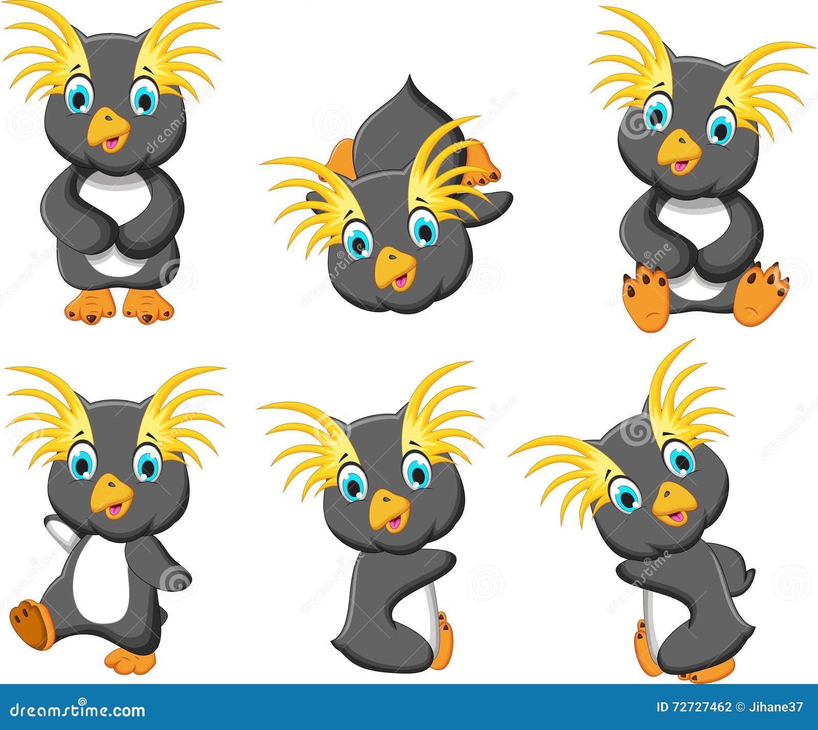 Set of King Penguin Cartoon Posing Stock Illustration - Illustration of ...