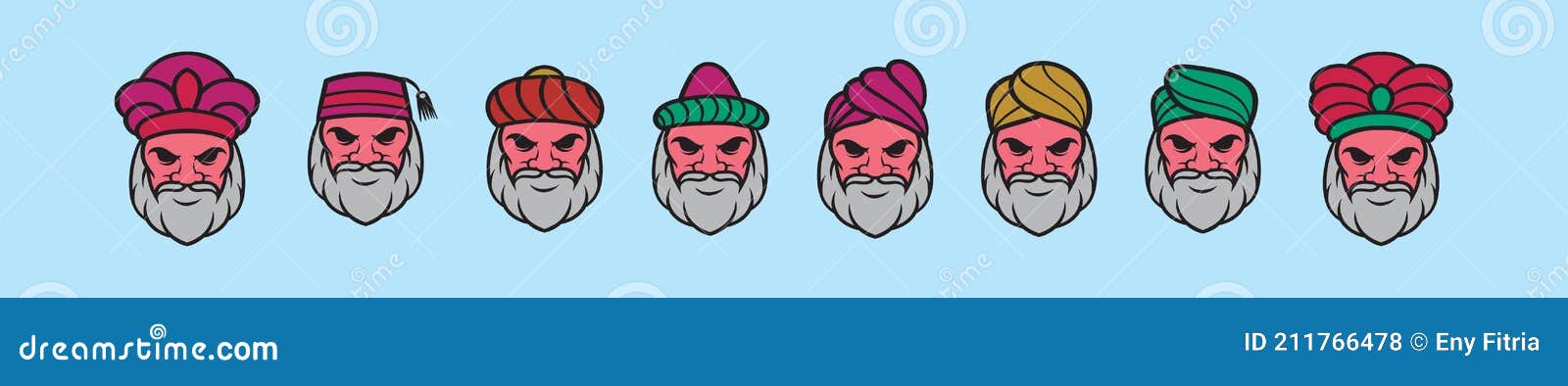 Set of King or Sultan Cartoon Icon Design Template with Various Models ...