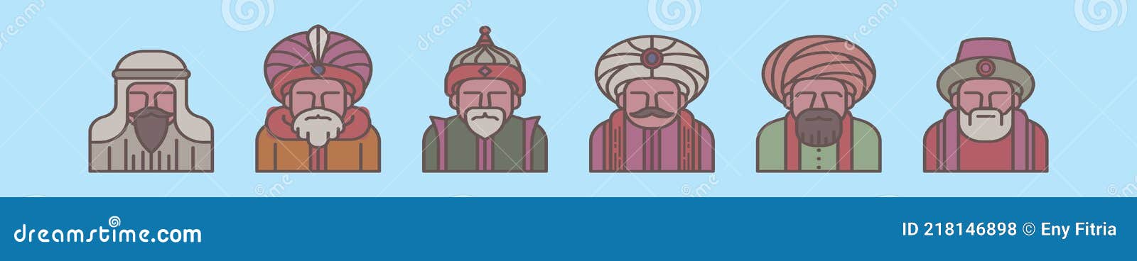 Set Of King Or Sultan Cartoon Icon Design Template With Various Models ...