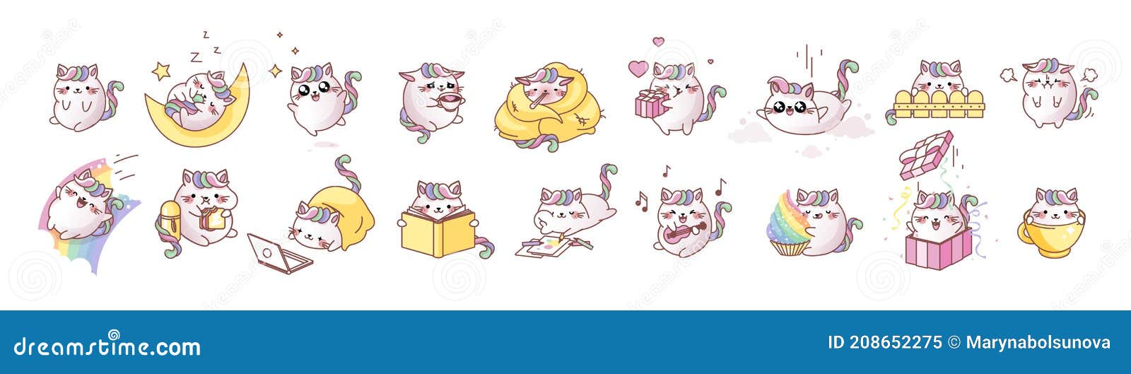 Set Kit Cat Kitty Kitten Kawaii Chibi Emoji Personaje Emoticono Sonrisa