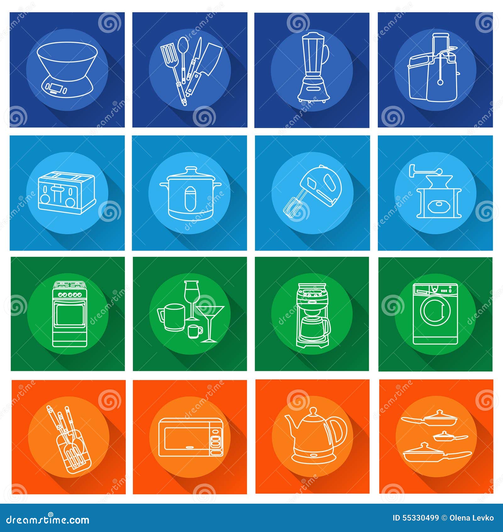 Set of Kitchen Appliances Flat Icons Stock Illustration - Illustration ...