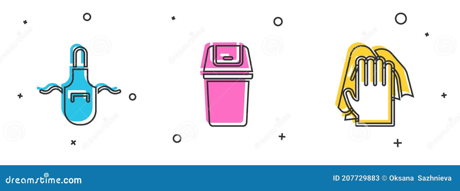 Set Kitchen Apron, Trash Can and Cleaning Service Icon. Vector Stock ...