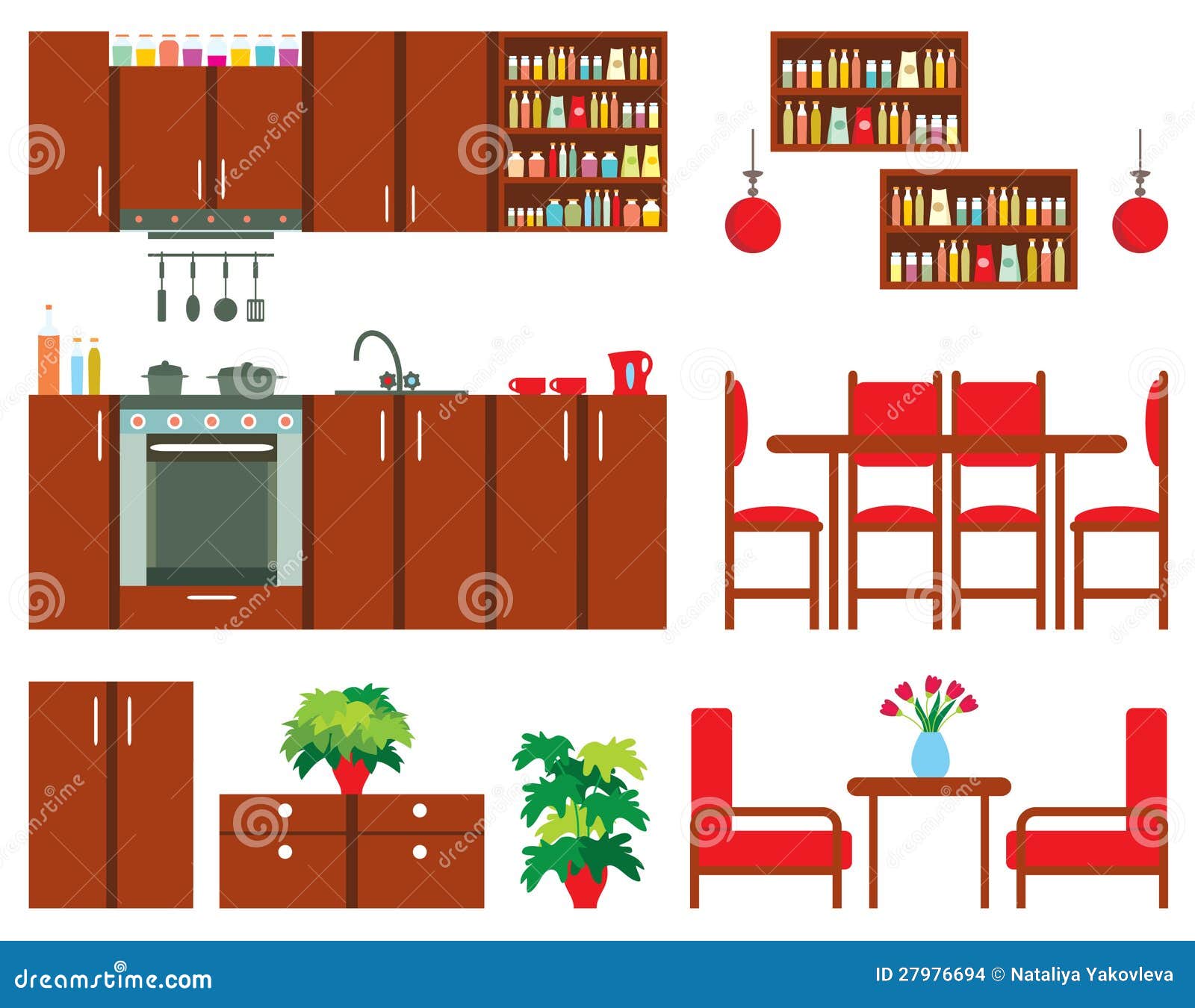 Set of kitchen furniture stock vector. Illustration of furniture - 27976694