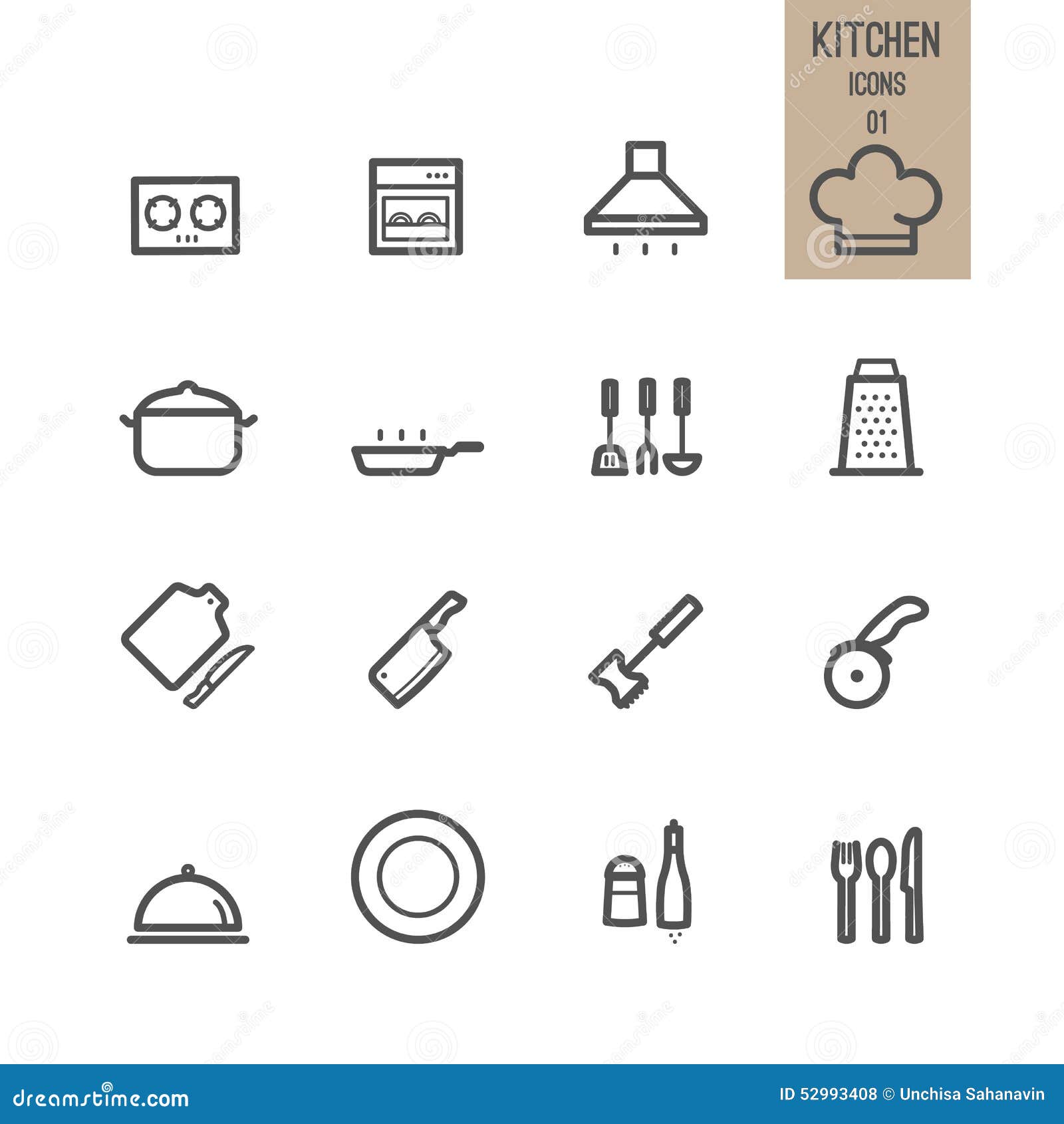 Set of kitchen icon. stock vector. Illustration of spoon - 52993408
