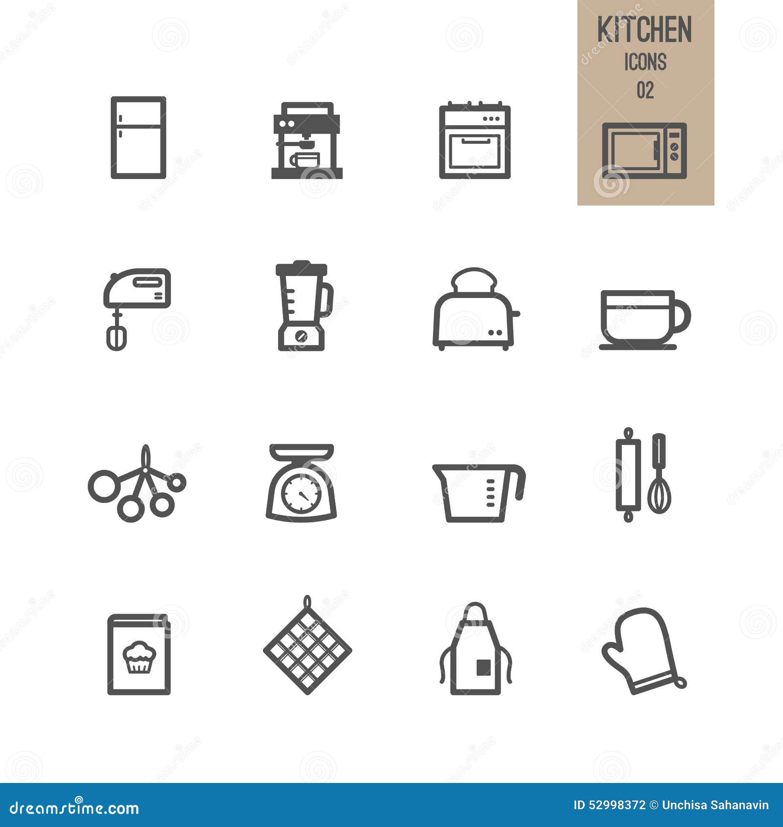 Kitchen Icon Set, With Equipment, Fridge, Microwaves Vector ...