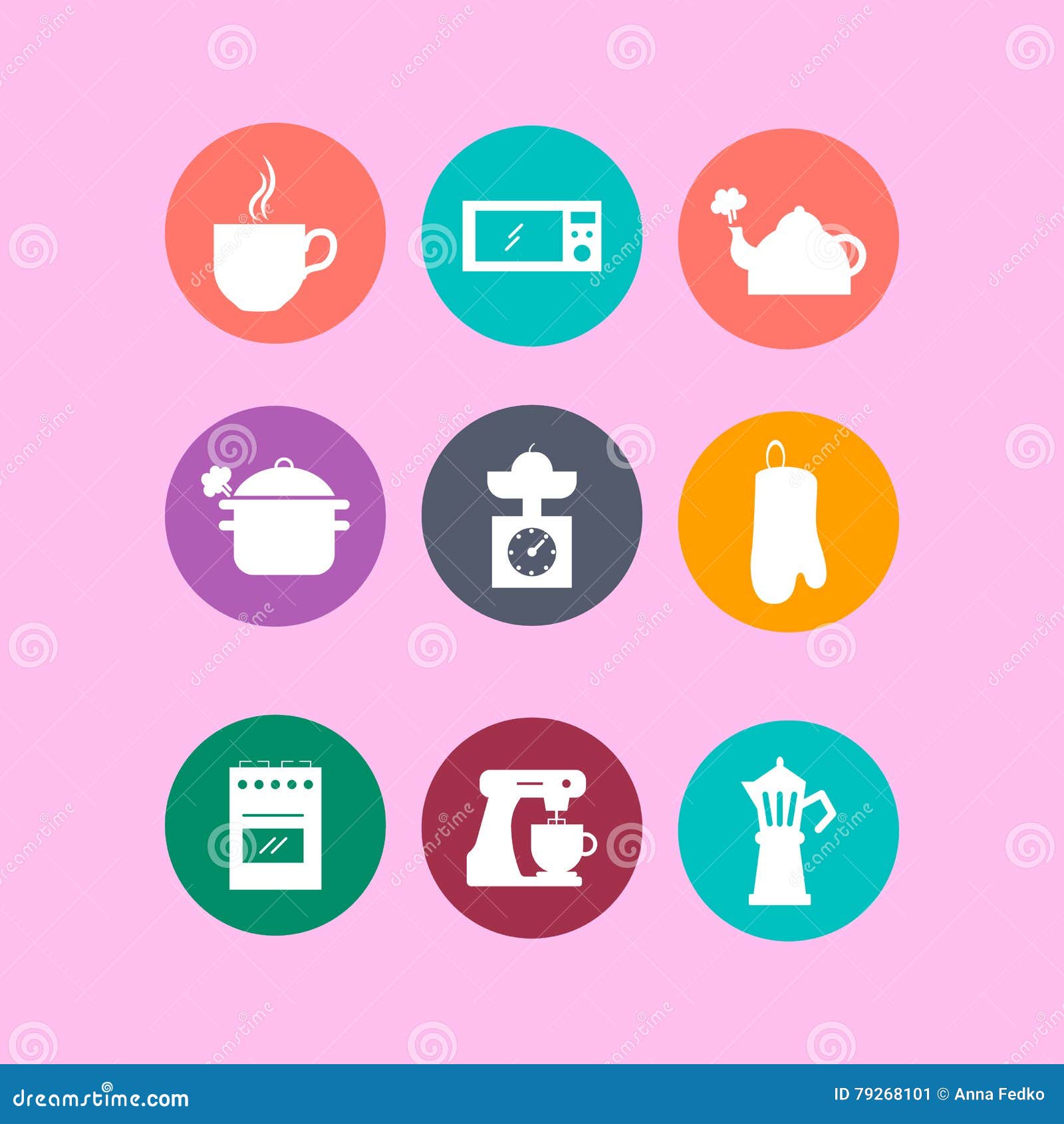 Set of Kitchen Icons in Flat Design. Round Icons Stock Vector ...