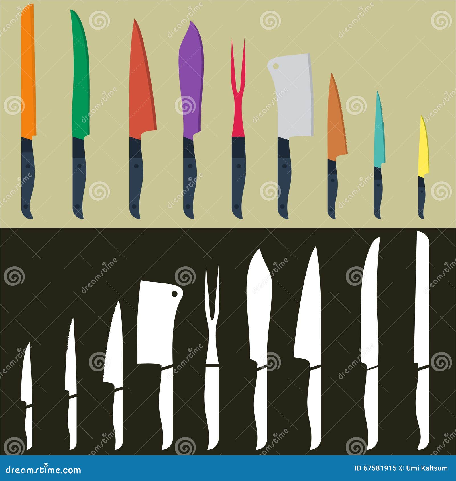 Set of Kitchen Knife Flat Design Stock Vector - Illustration of ...