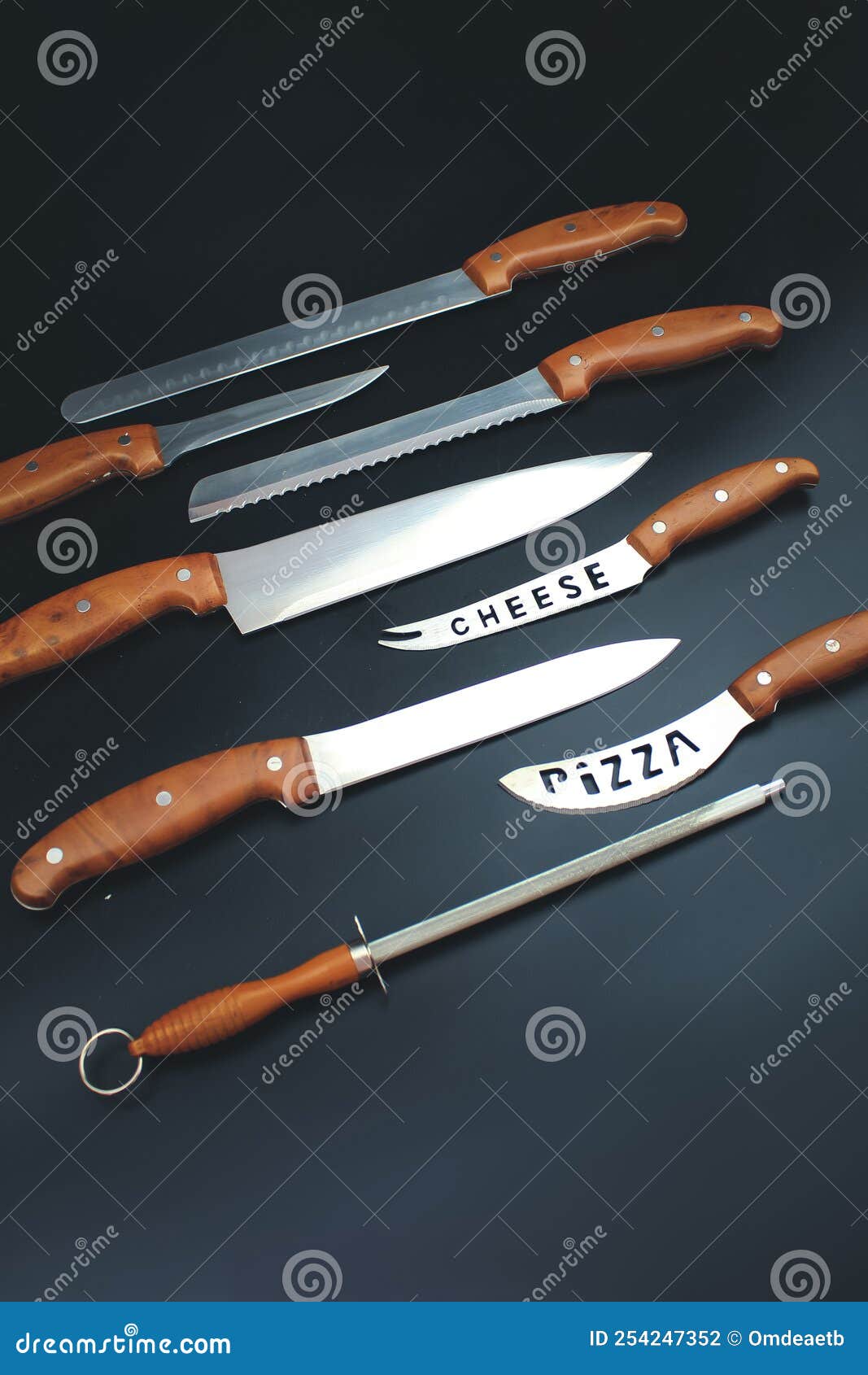 Set of Kitchen Knives on Grey Background. Quality Kitchen Knives Stock ...