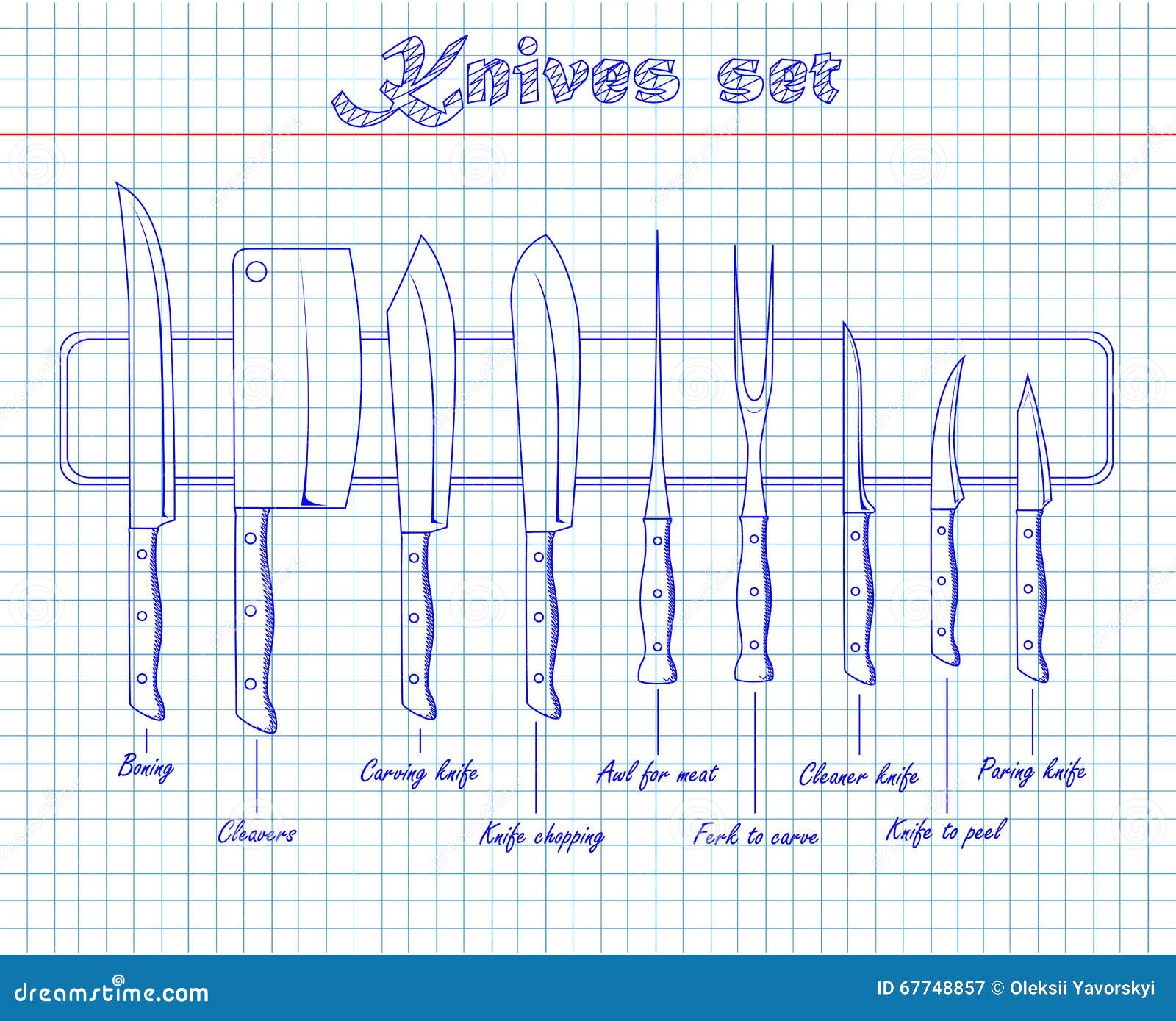 Set of Kitchen Knives on a Magnet Stock Vector - Illustration of group ...