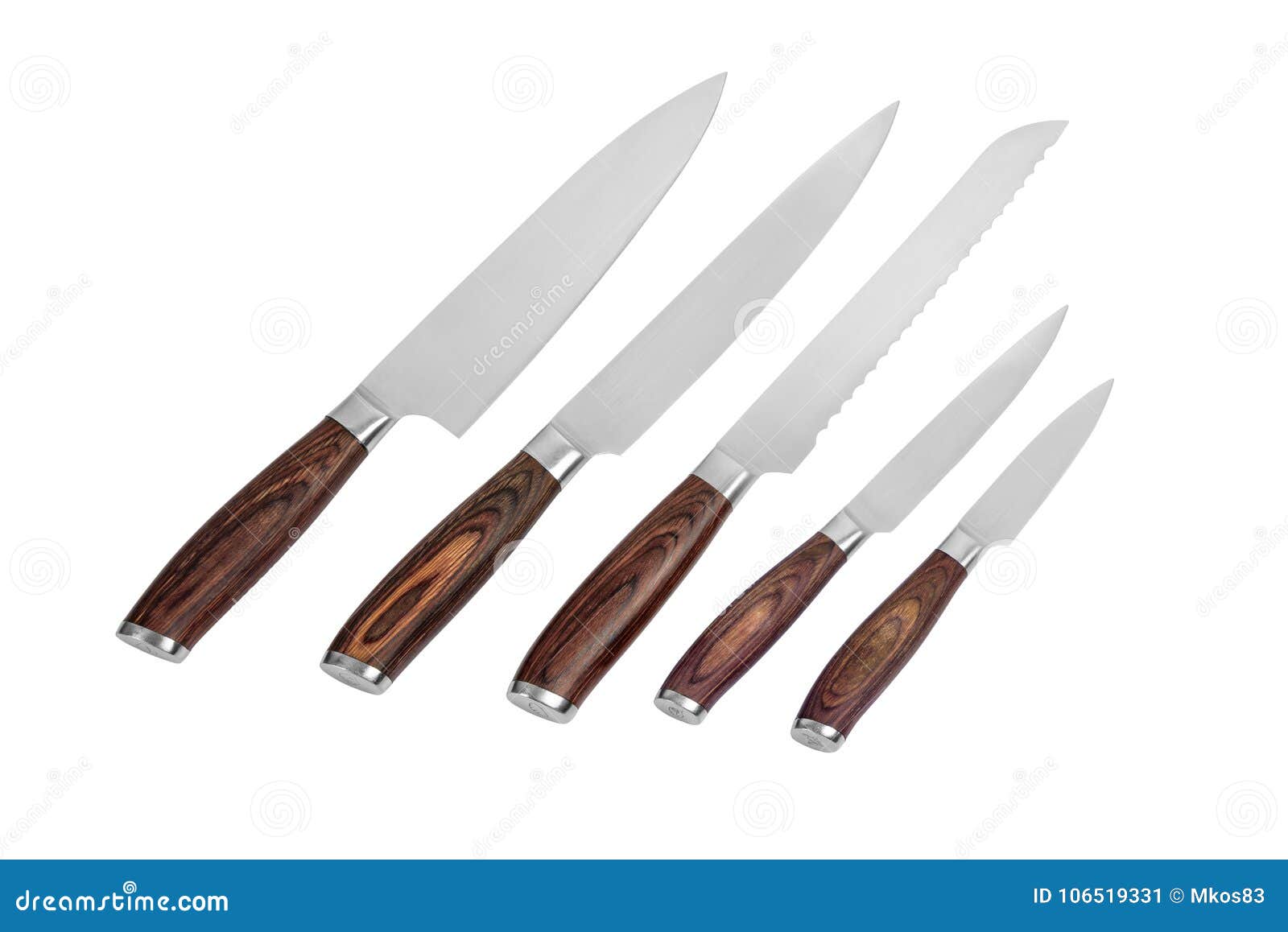 Set of Kitchen Knives on White Background Stock Image - Image of meat ...