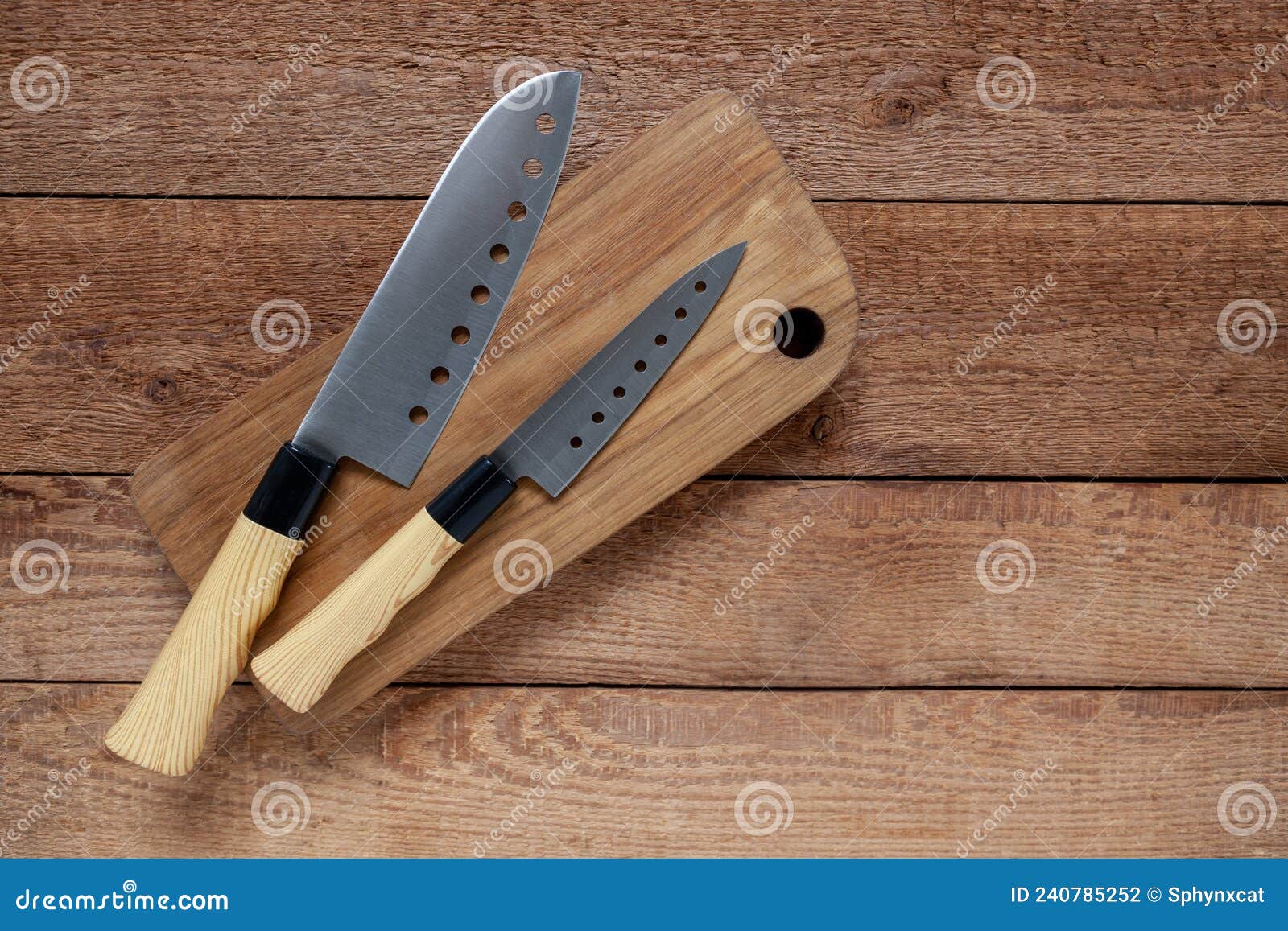 Set of Kitchen Knives with Wooden Handle, Top View, Close Up Stock ...