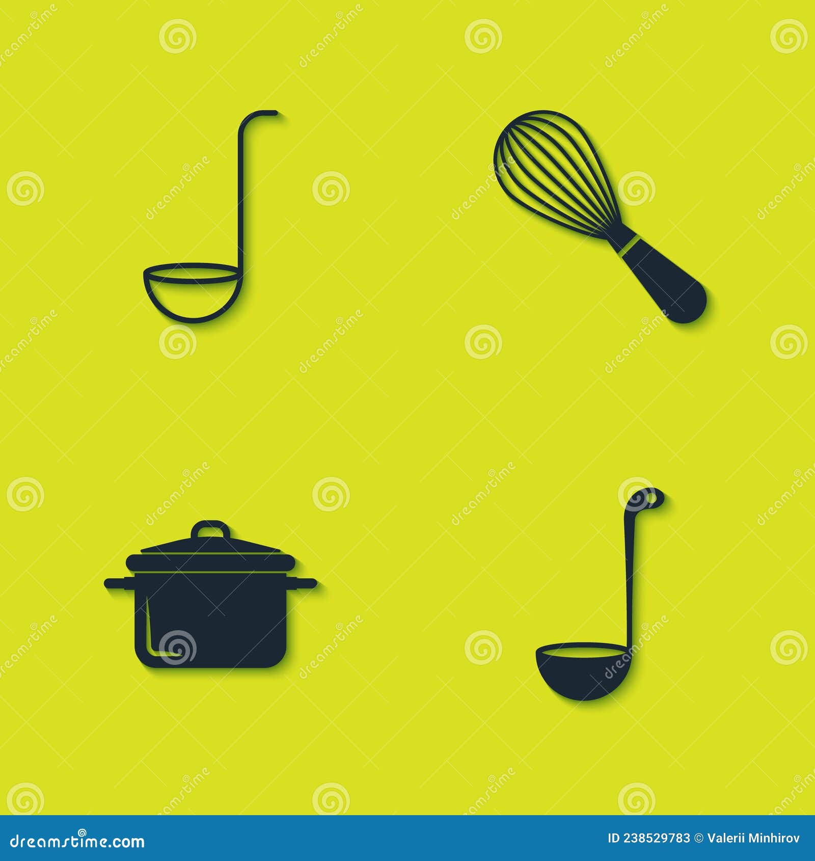 Set Kitchen Ladle, , Cooking Pot and Whisk Icon. Vector Stock Vector ...