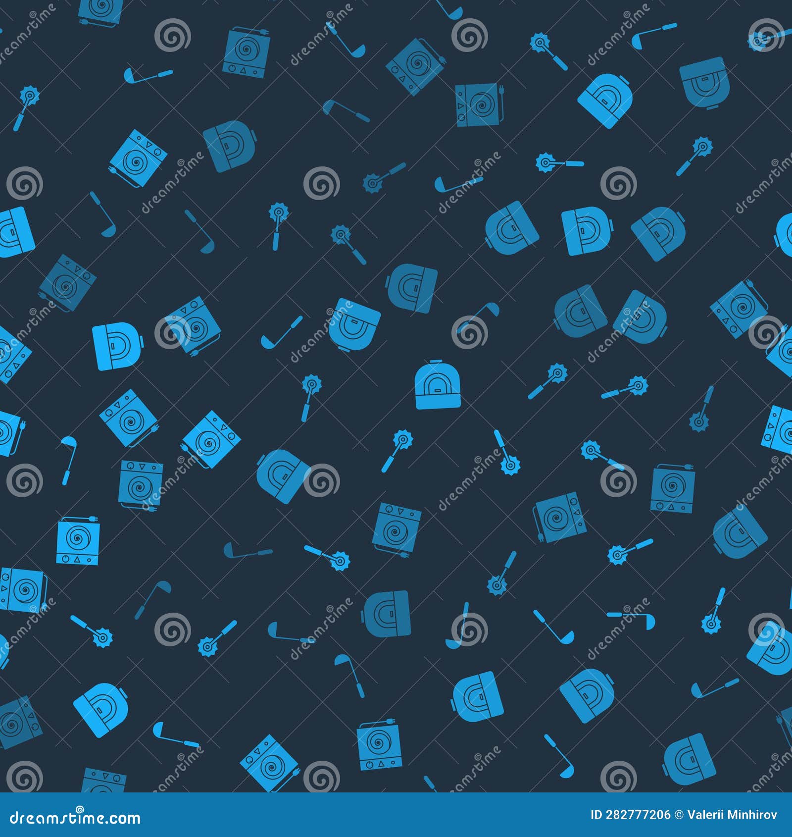 Set Kitchen Ladle, Pizza Knife, Oven and Electric Stove on Seamless ...