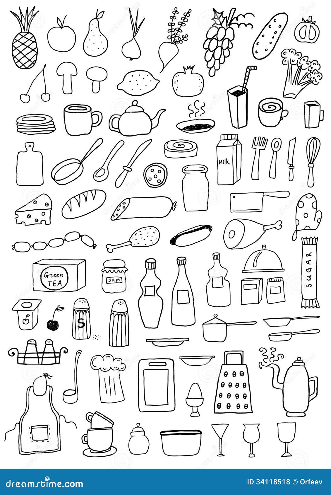Set of kitchen objects stock vector. Illustration of black - 34118518