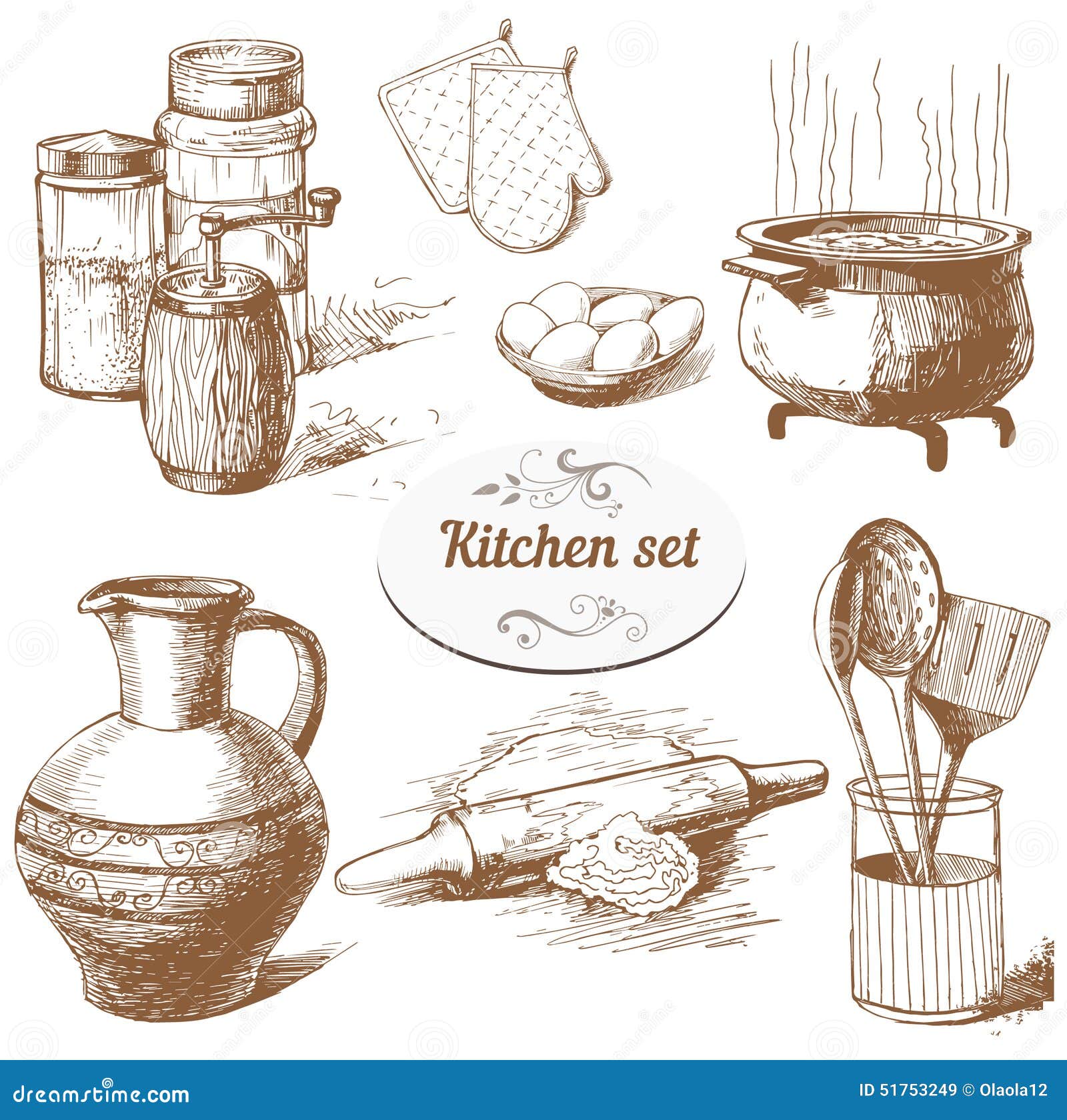 Set of kitchen objects stock vector. Illustration of breadstuffs - 51753249