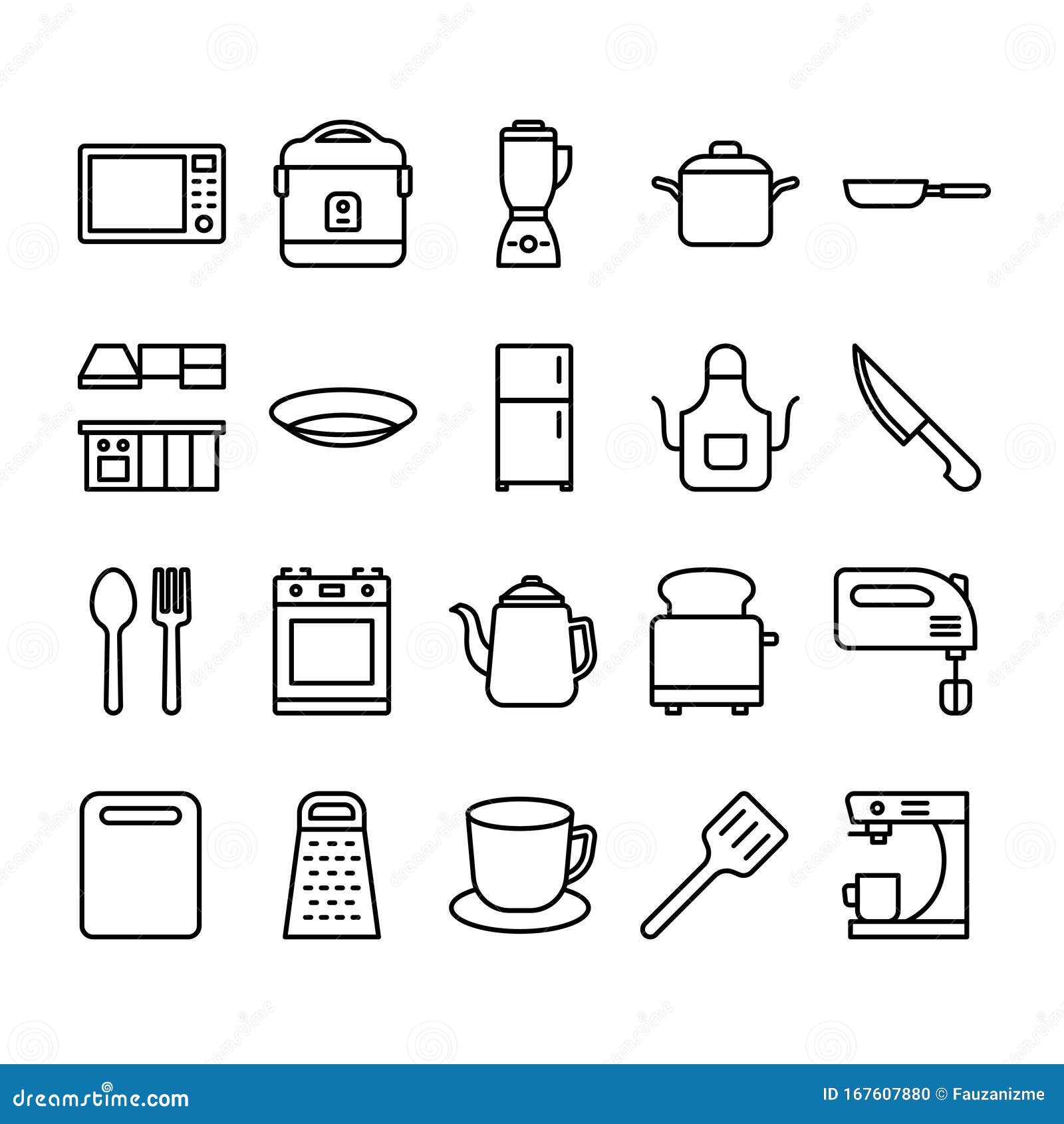 Set of Kitchen Outline Icon Style Stock Vector - Illustration of grill ...