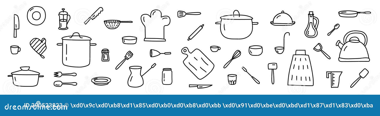 A Set of Kitchen Tools. Doodle Style. Vector Illustration Stock ...