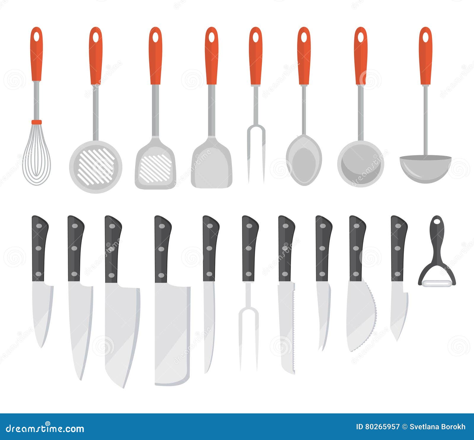 Set Kitchen Tools, Flat Style. Set Cooking Utensils, Icons Isolated on ...