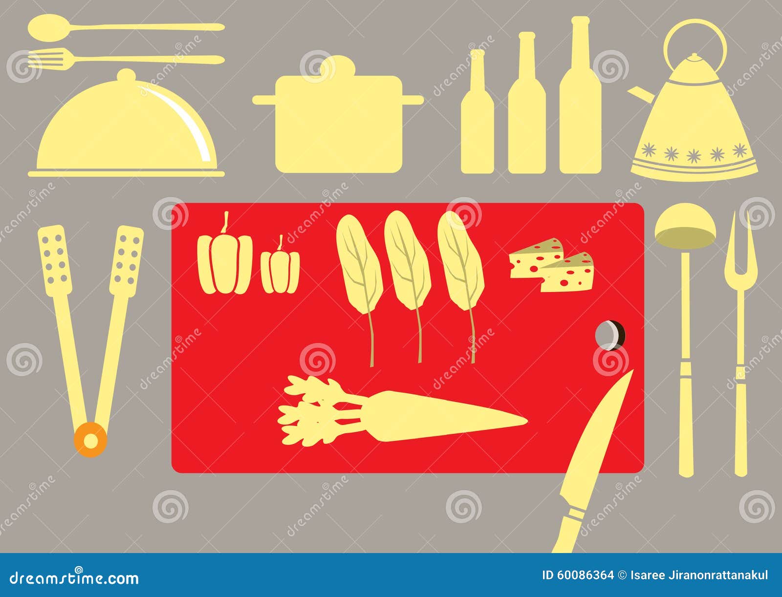 Set of Kitchen Utensil and Collection of Cookware, Illustrations Stock ...