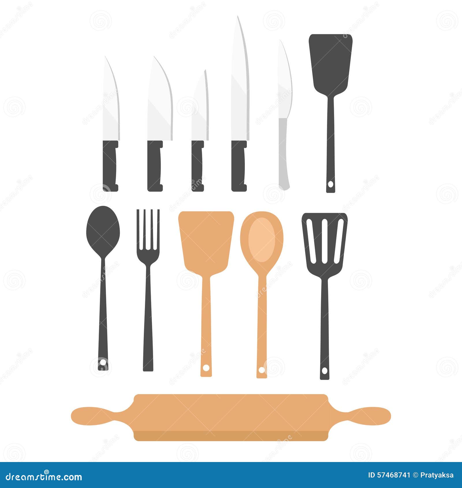 Set of kitchen utensils stock vector. Illustration of knife - 57468741