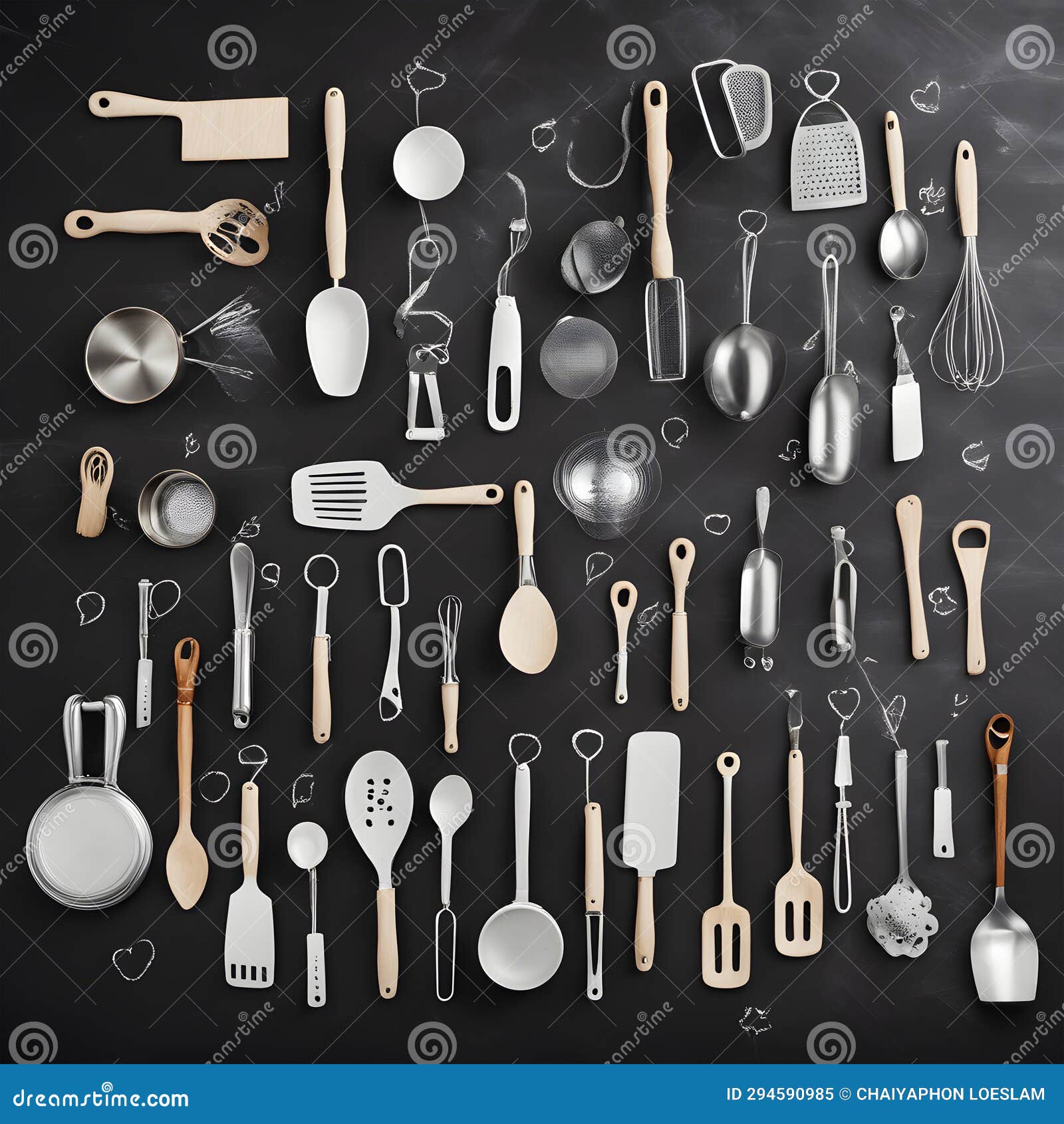 Set of Kitchen Utensils on Dark Background Stock Image - Image of ...