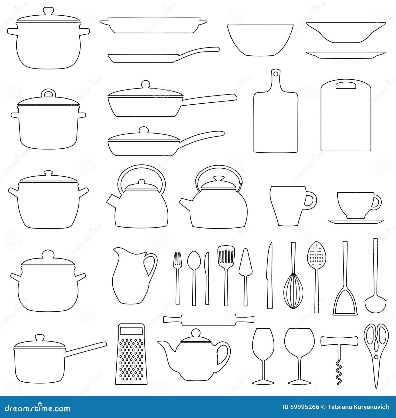 Set of Kitchen Utensils, Illustration Stock Vector - Illustration of ...