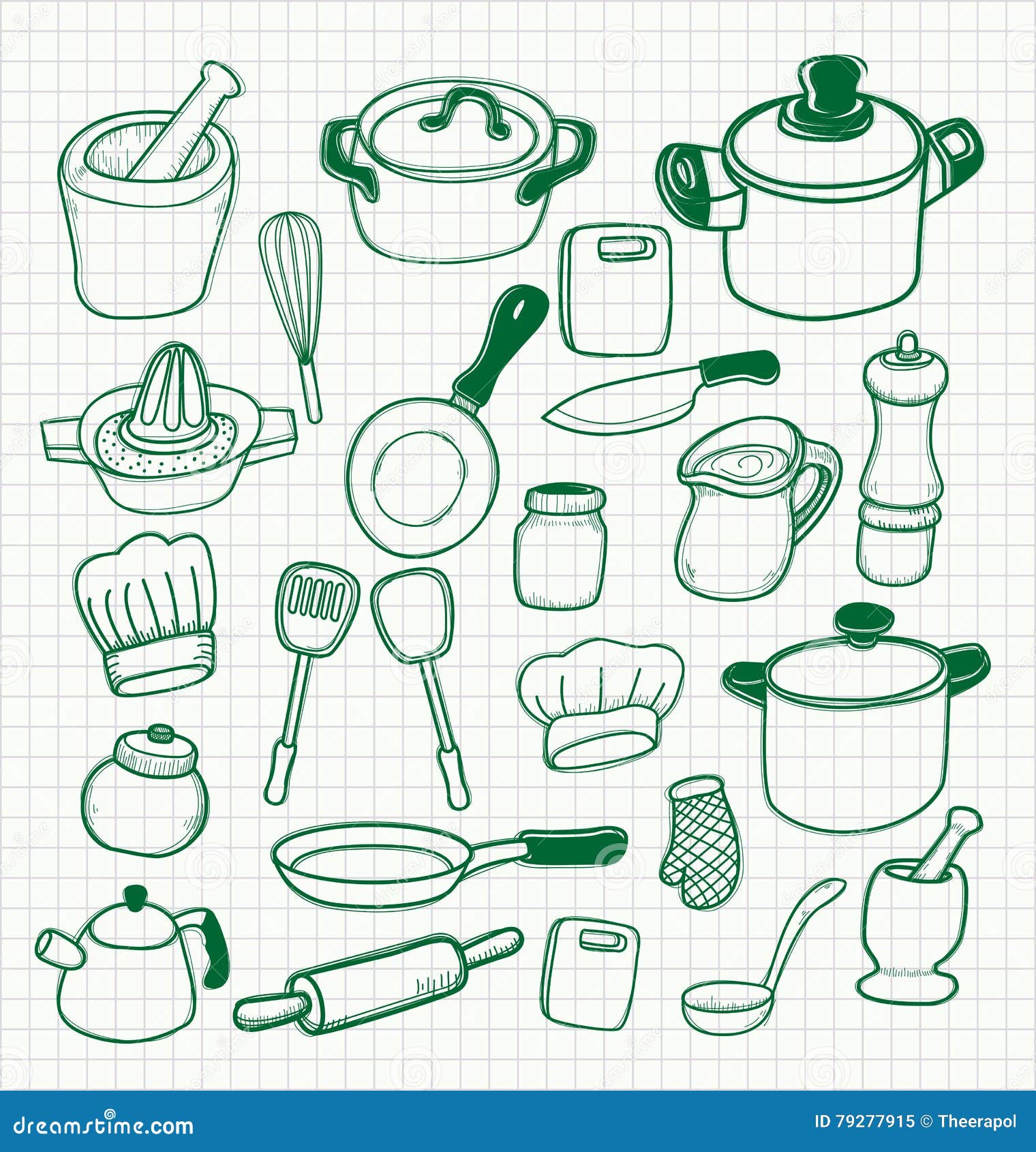 Set of kitchen utensils stock illustration. Illustration of equipment ...