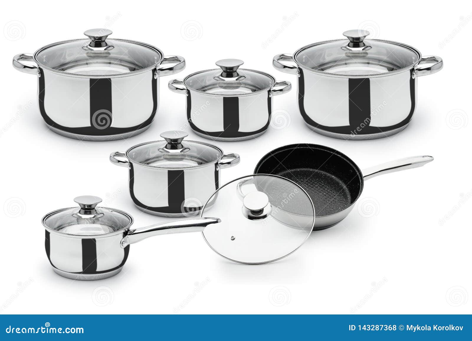 A Set of Kitchenware Silver Plated Chromed Steel Isolate White ...