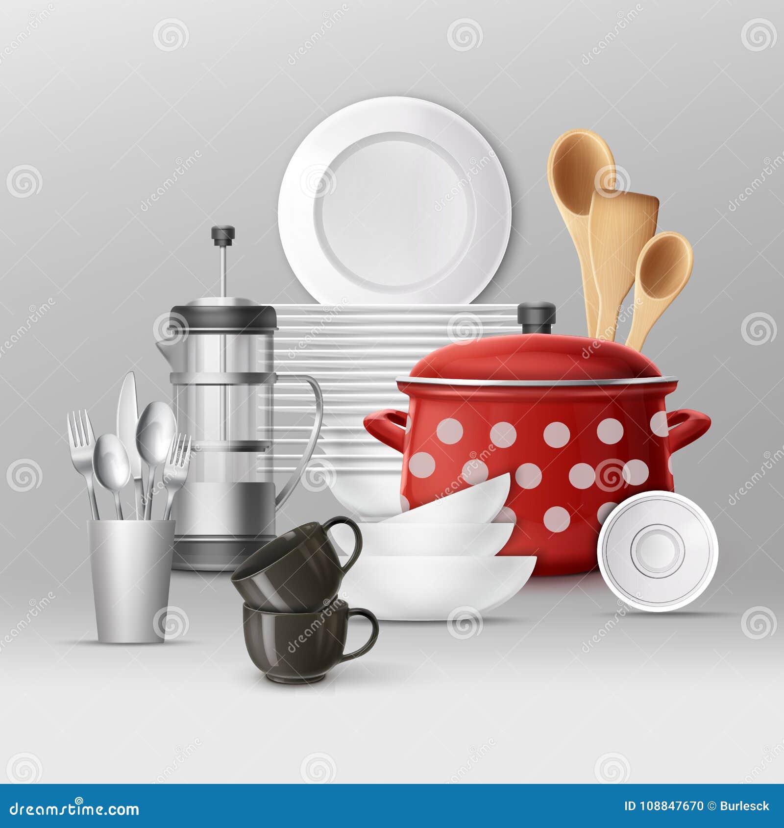 Set of kitchenware stock vector. Illustration of spoon - 108847670