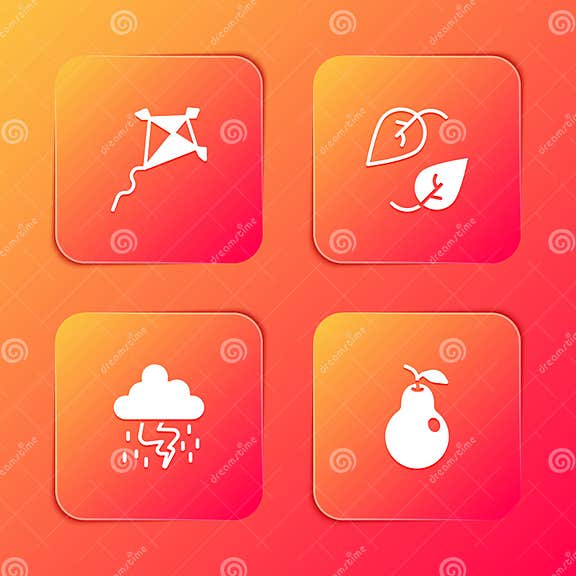 Set Kite, Leaf, Storm and Pear Icon. Vector Stock Illustration ...
