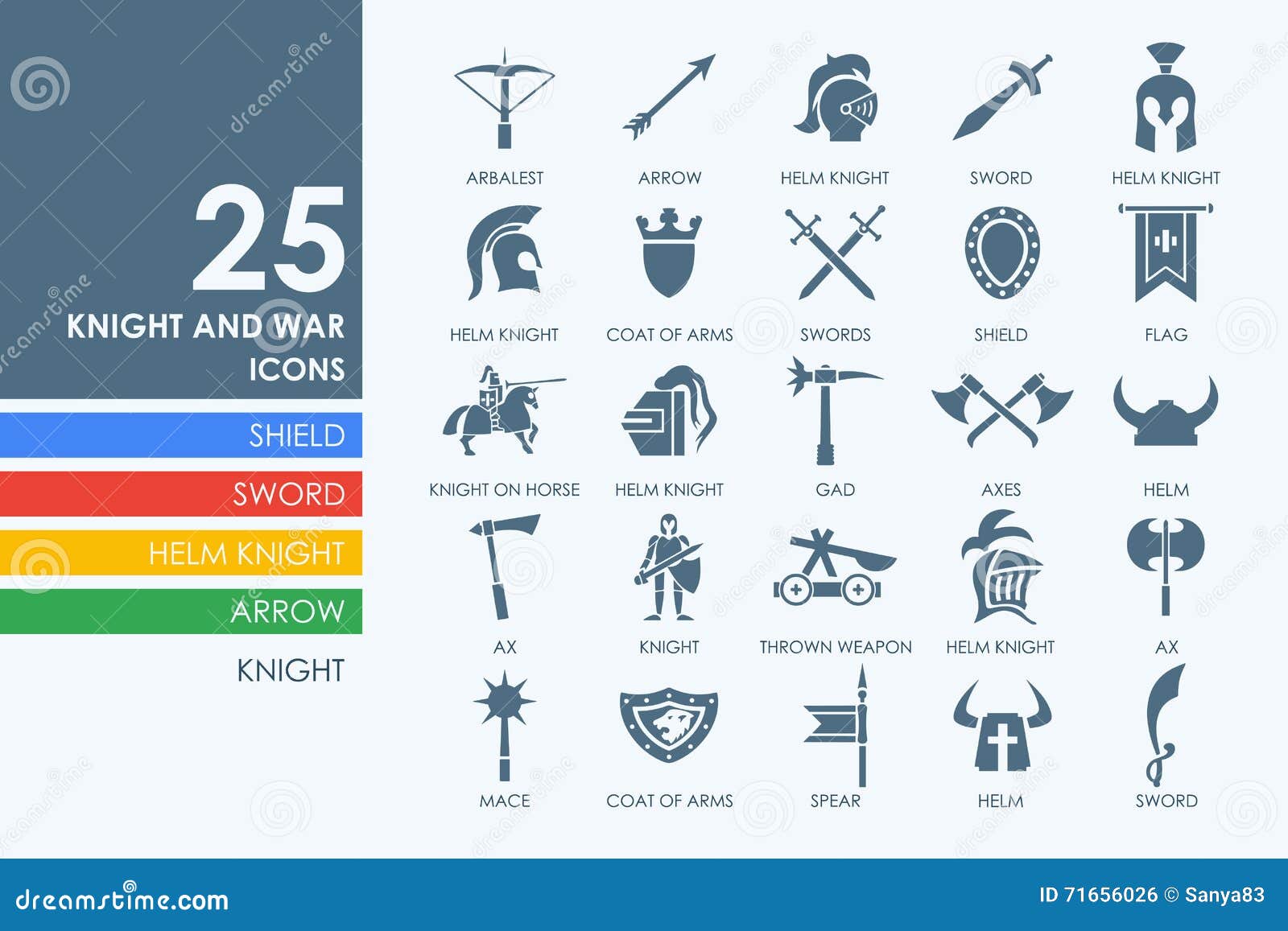 Set of Knight and War Icons Stock Vector - Illustration of knights ...