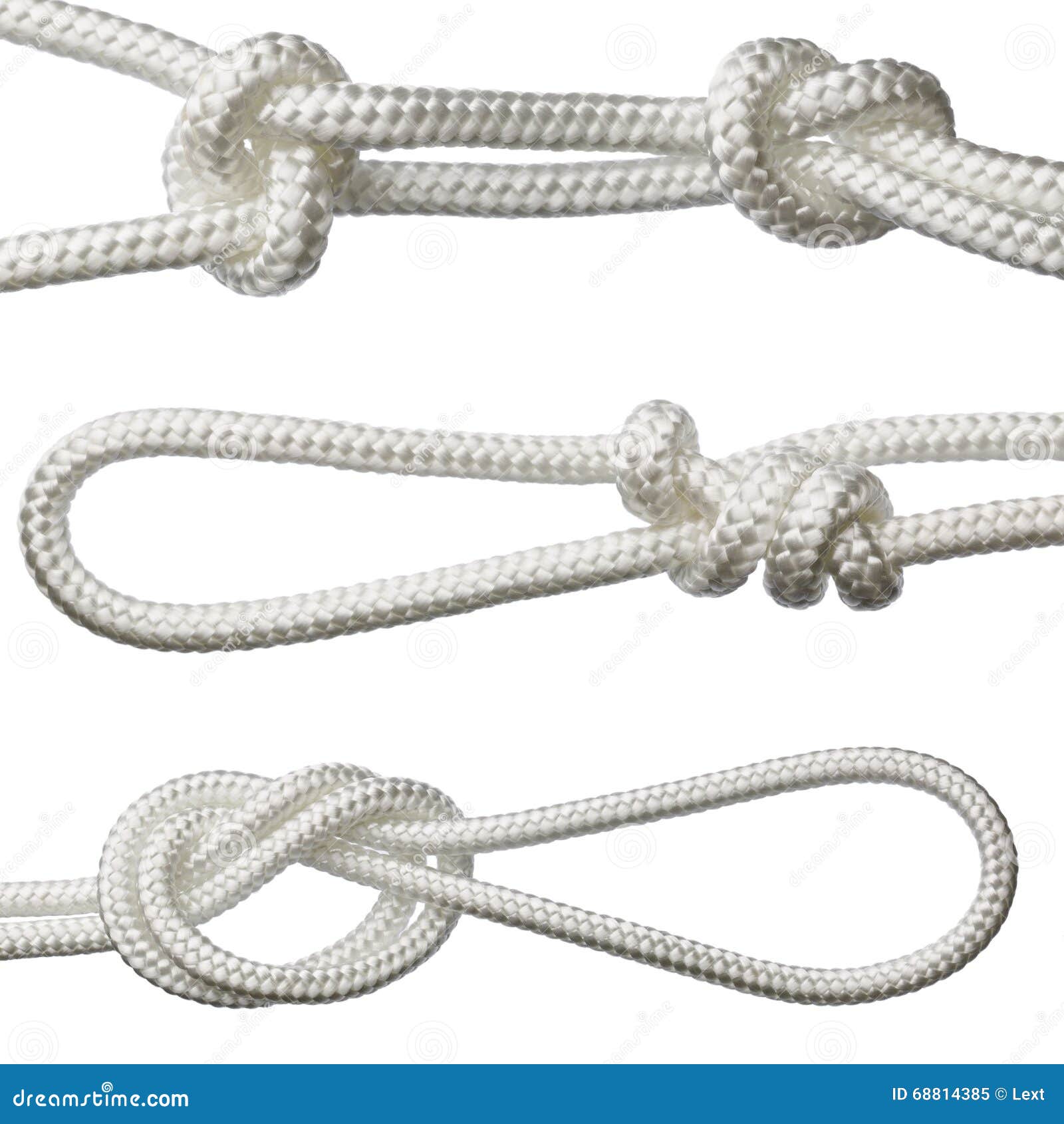 Set of Knots on a White Rope, Isolated on a White Background. Stock ...